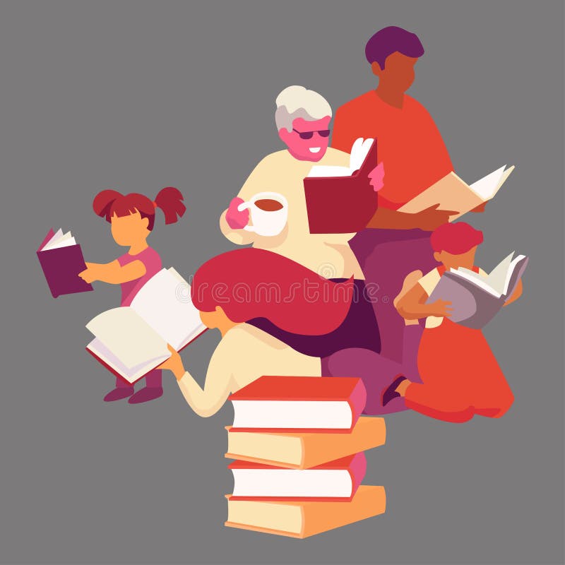 Picture of a Family Reading a Book. Vector Illustration Stock ...