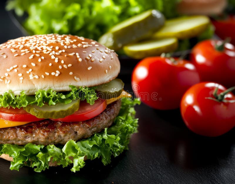 The Picture Features a Close-up of a Rotating Cheeseburger, with ...