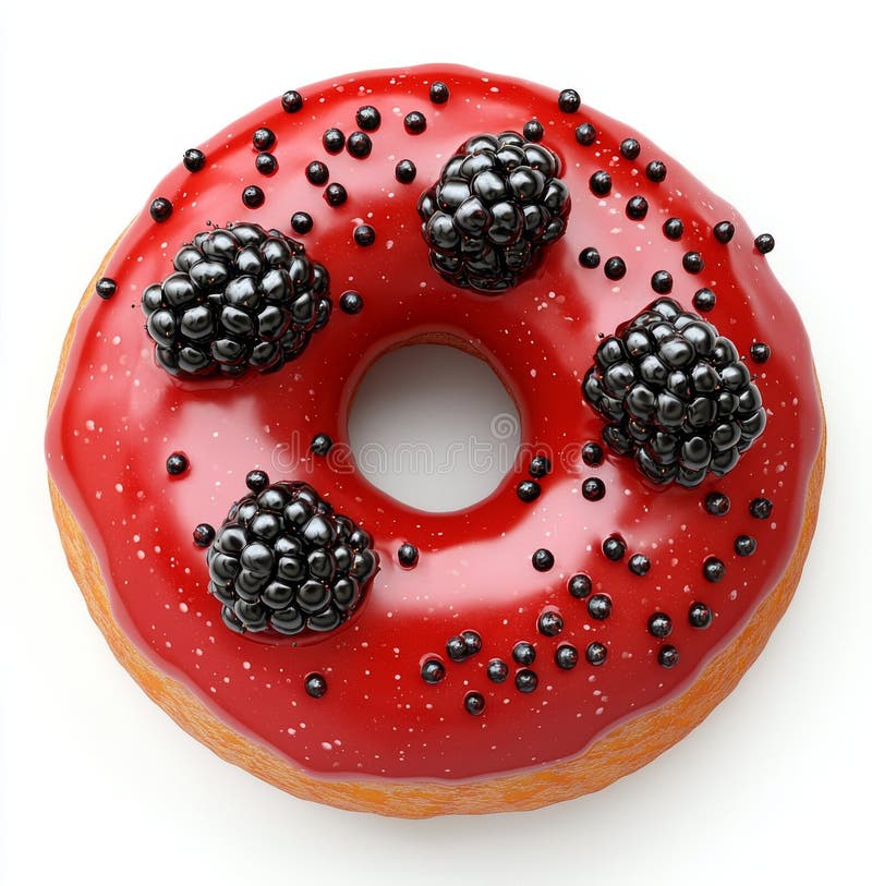 This Picture Features a Tasty Glazed Donut Adorned with Red Berries ...