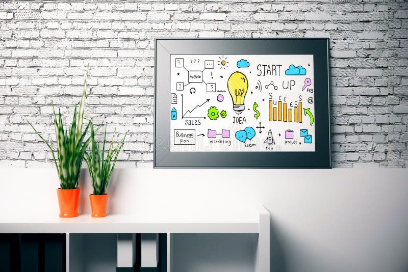 Picture Frame with Business Sketch Stock Illustration - Illustration of ...