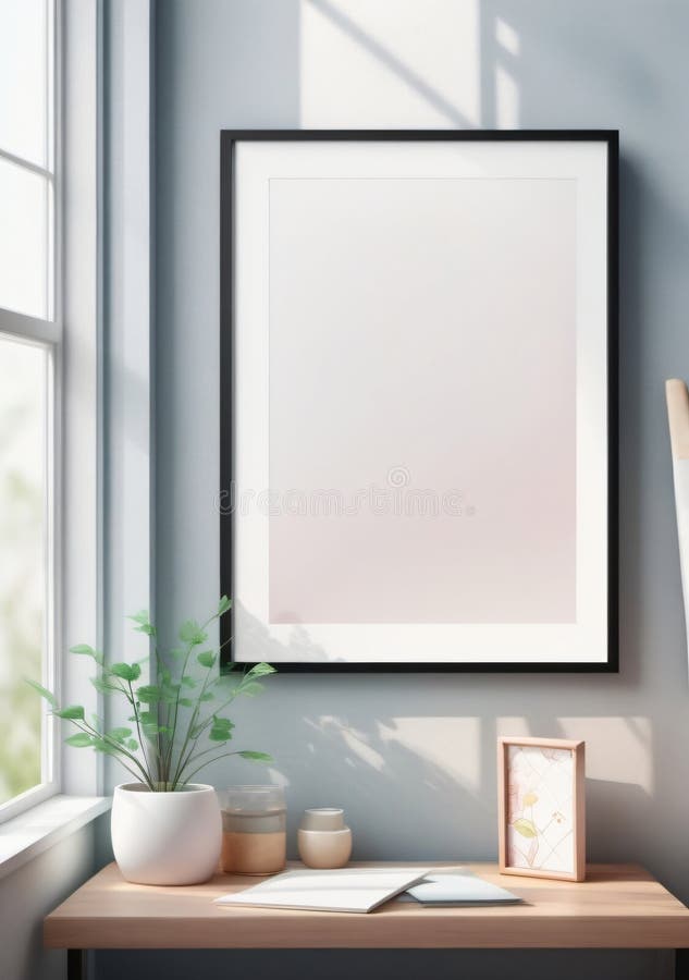 A Picture Frame on a Desk Next To a Plant. Generative AI Stock ...