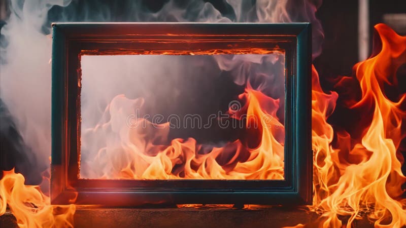 Burning Picture Frame in Flames with Smoke Stock Video - Video of wood ...