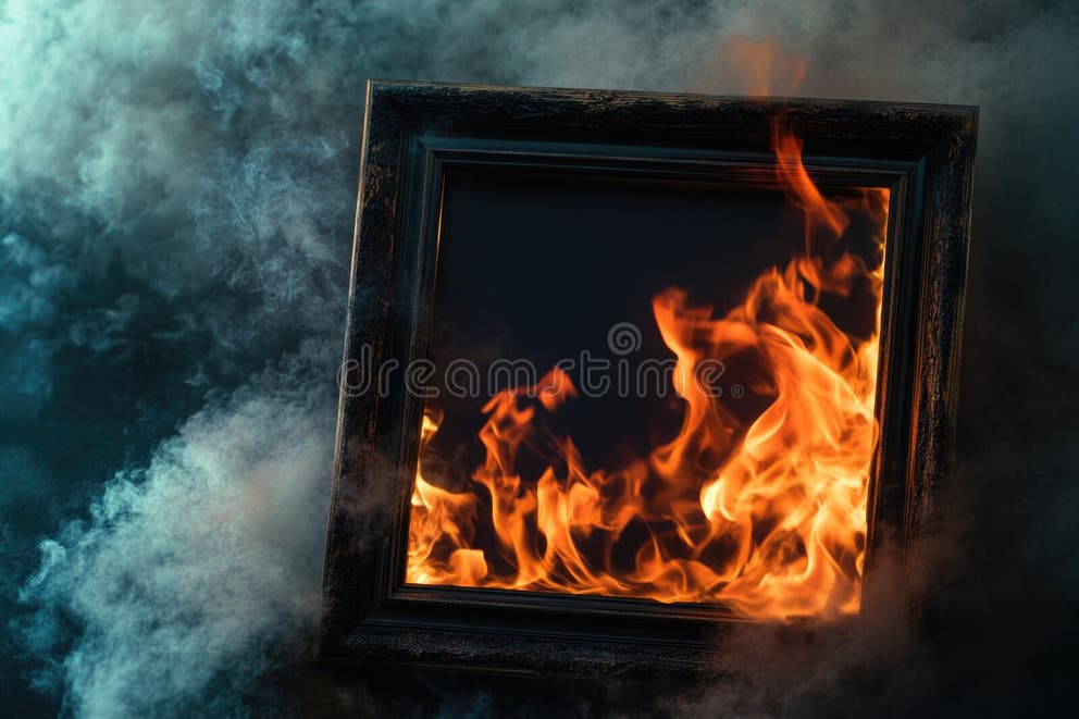 A Picture Frame on Fire with Smoke Billowing Out Stock Image - Image of ...