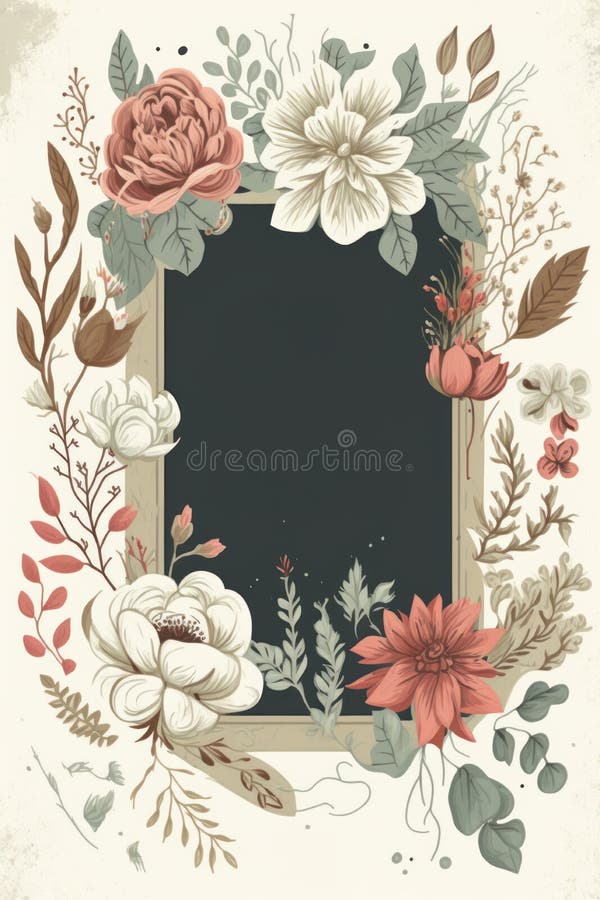 Picture Frame with Flowers and Leaves Around it. Generative AI Stock ...