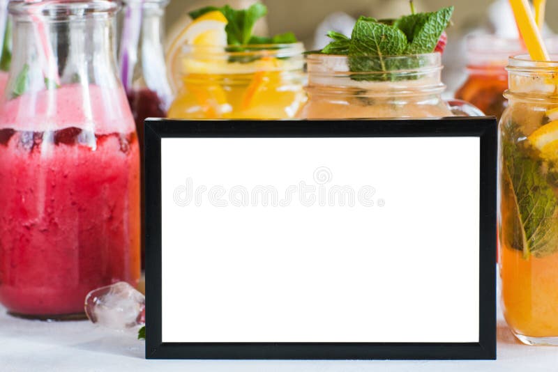 Picture Frame with Fresh Fruit Drinks Behind Stock Photo - Image of ...