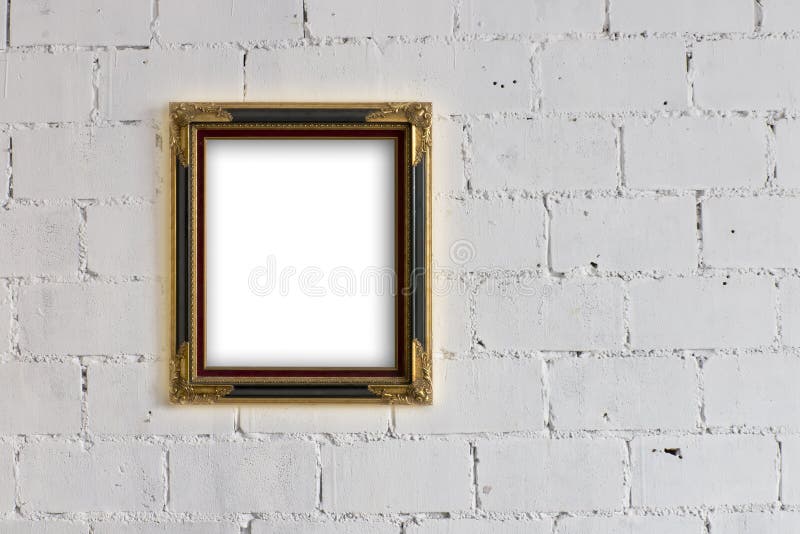 Picture Frame Hanging on White Block Wall Stock Photo - Image of blank ...