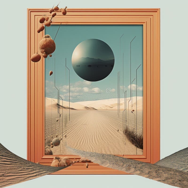 A Picture Frame with an Image of a Planet in the Desert Stock ...