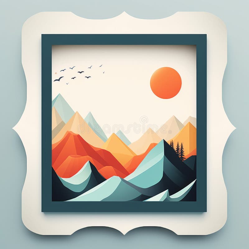 A Picture Frame with Mountains and Birds in it Stock Image - Image of ...