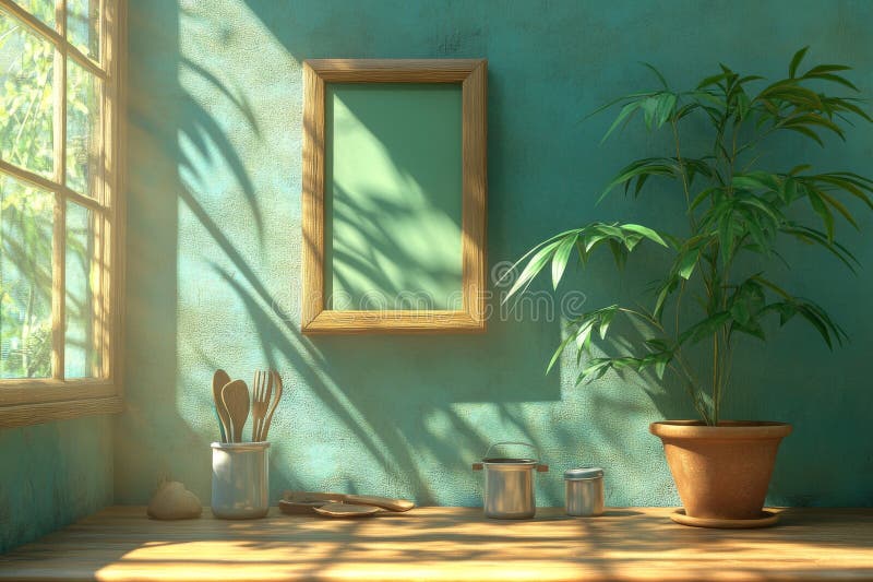 A Picture Frame Mounted on the Wall Above the Kitchen Counter Stock ...