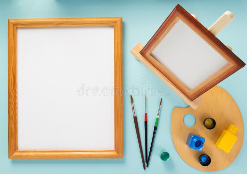 Picture Frame and Paints on Abstract Background Stock Image - Image of ...