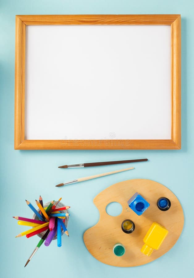 Picture Frame and Paints on Abstract Background Stock Image - Image of ...