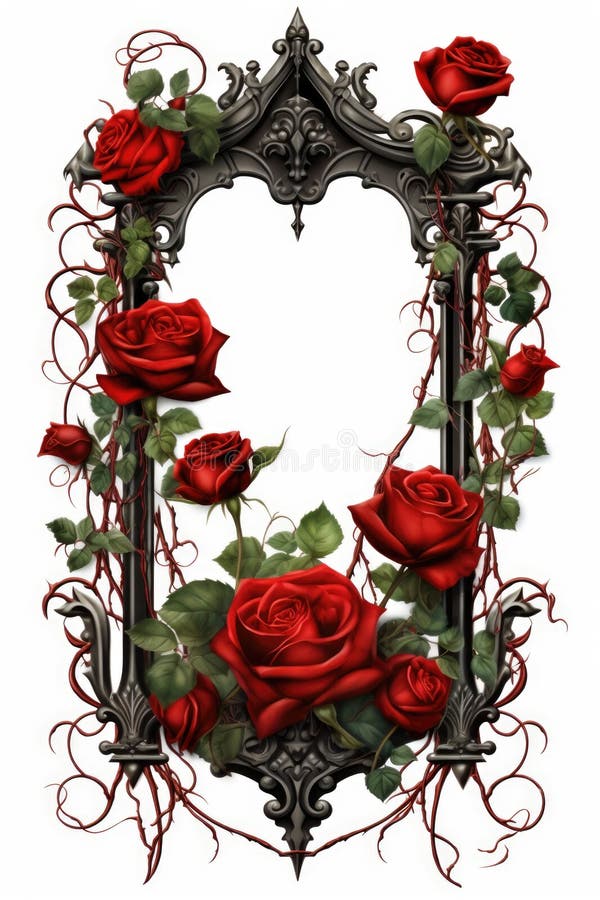 A Picture Frame with Red Roses and Vines. Frame with Copy Space. Stock ...