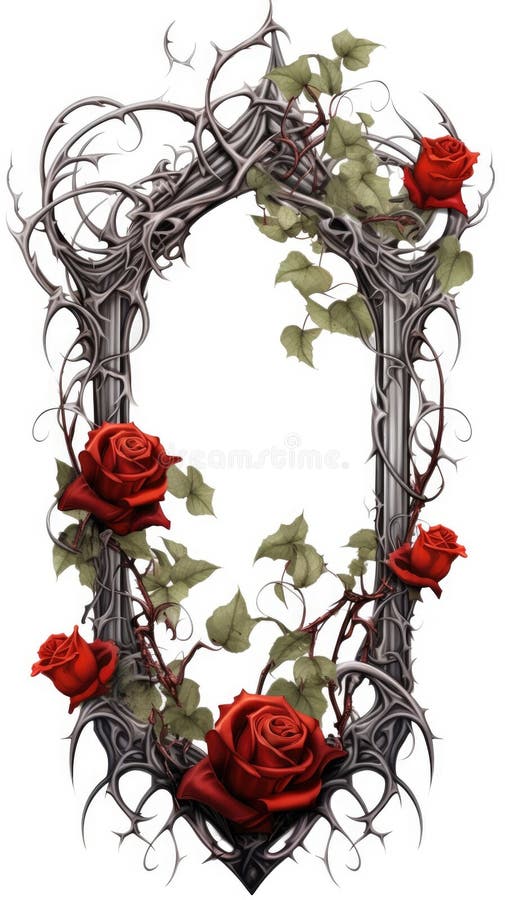 A Picture Frame with Red Roses and Vines. Frame with Copy Space. Stock ...
