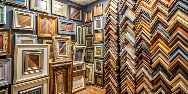 Picture Frame Samples in Framing Shop AI-Generated Content Stock Photo - Image of border, wall ...