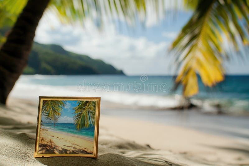 A Picture Frame Sits on Top of a Sandy Beach, Ready for Use Stock Image ...