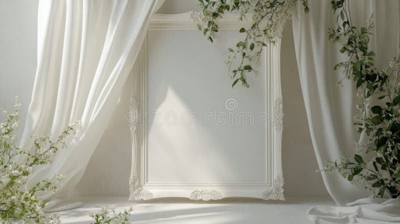 A Picture Frame Sits on a White Floor, Awaiting Its Perfect Image Stock ...