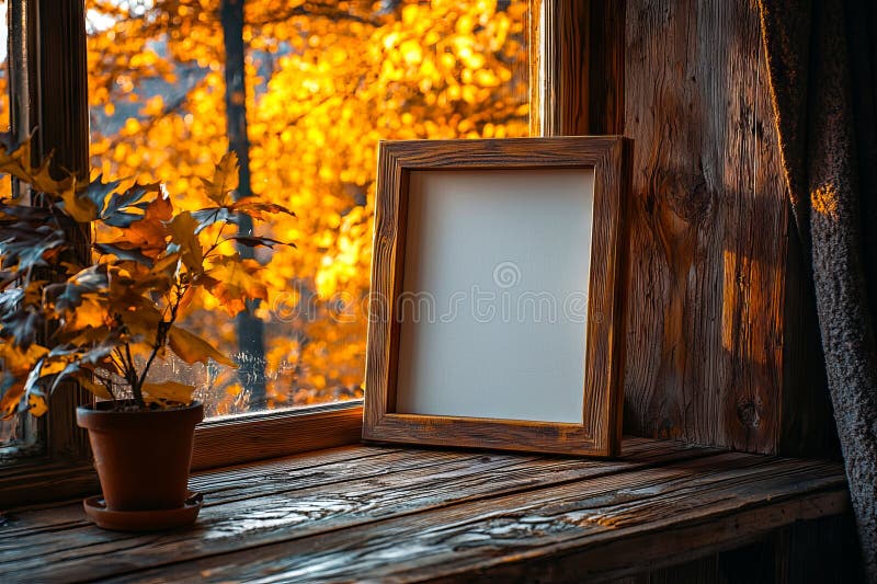 A Picture Frame Sitting on a Window Sill Next To a Potted Plant Stock ...