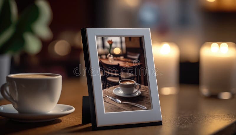 Picture Frame on the Table Modern Minimal Cafe. Generative AI Stock ...