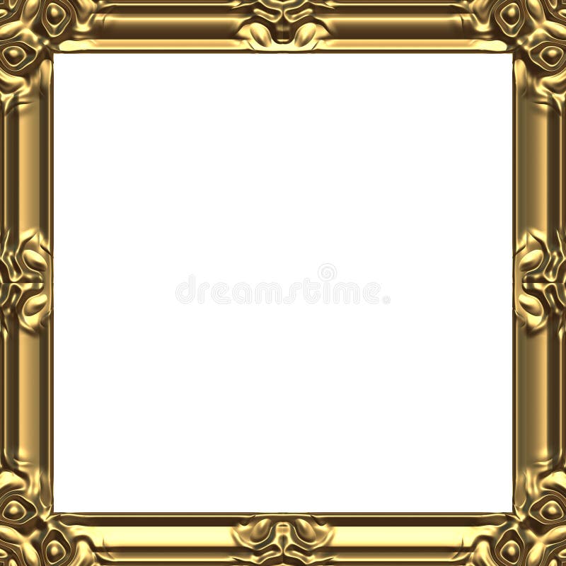 Gold Square Frame, Golden Border, Framework, Banner, Metal Glowing Thin ...