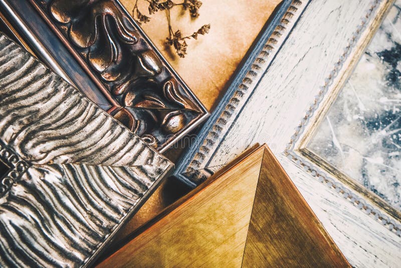 Corners of Decorative Wooden Picture Frames. Samples of Frames. Stock ...