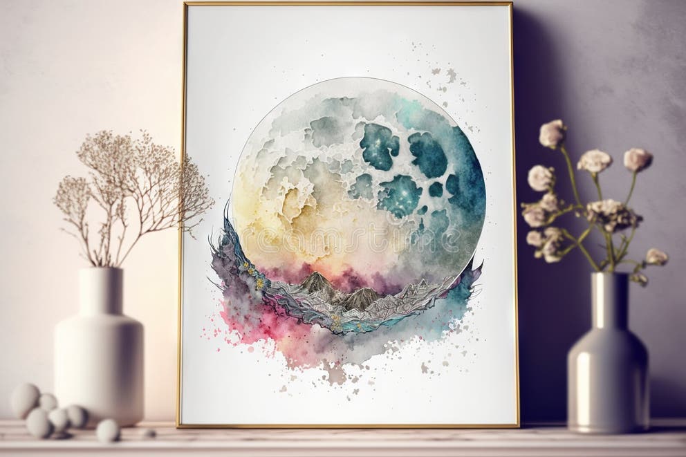 A Picture of a Full Moon in a Frame on a Shelf. Stock Illustration ...