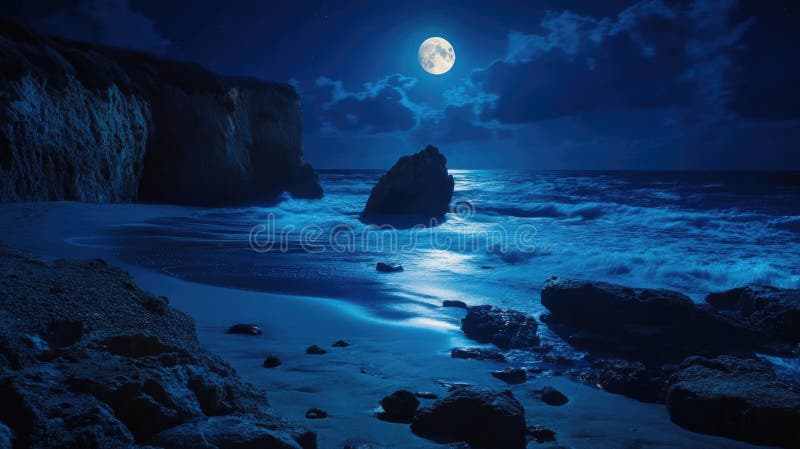 Full moon over ocean stock image. Image of nighttime - 376593473