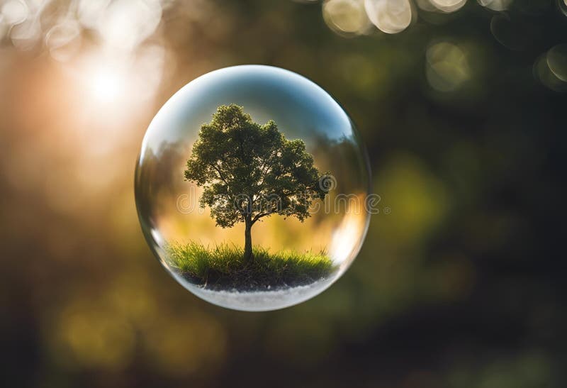 The Picture is Full of Water, Trees and Grass Inside a Bubble Stock Illustration - Illustration ...