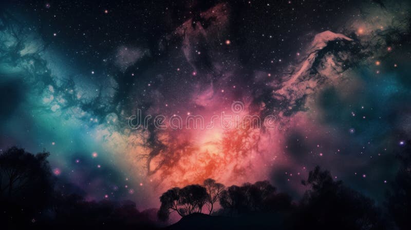 A Picture of a Galaxy with Trees in the Foreground. AI Generative Image ...
