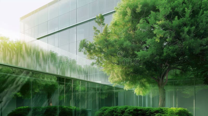 The Mirror Structure Reflect Light and Green Tree on Opposite Under Sun ...