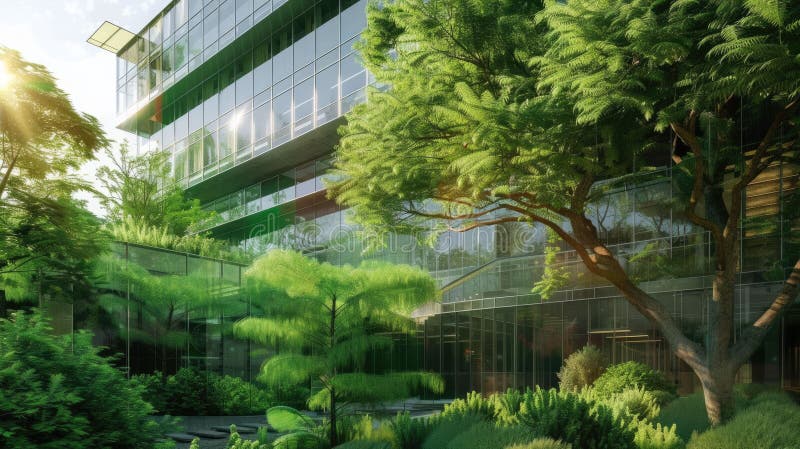 The Mirror Structure Reflect Light and Green Tree on Opposite Under Sun ...