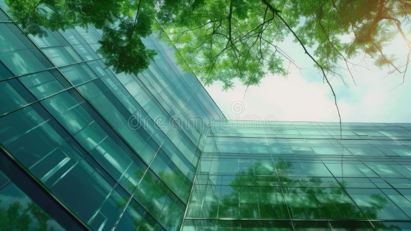 The Mirror Structure Reflect Light and Green Tree on Opposite Under Sun ...