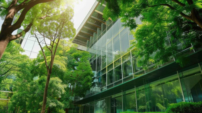 The Mirror Structure Reflect Light and Green Tree on Opposite Under Sun ...