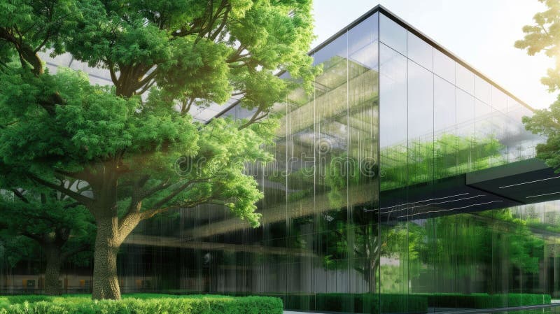 The Mirror Structure Reflect Light and Green Tree on Opposite Under Sun ...