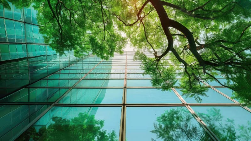 The Mirror Structure Reflect Light and Green Tree on Opposite Under Sun ...