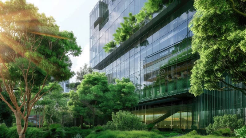 The Mirror Structure Reflect Light and Green Tree on Opposite Under Sun ...