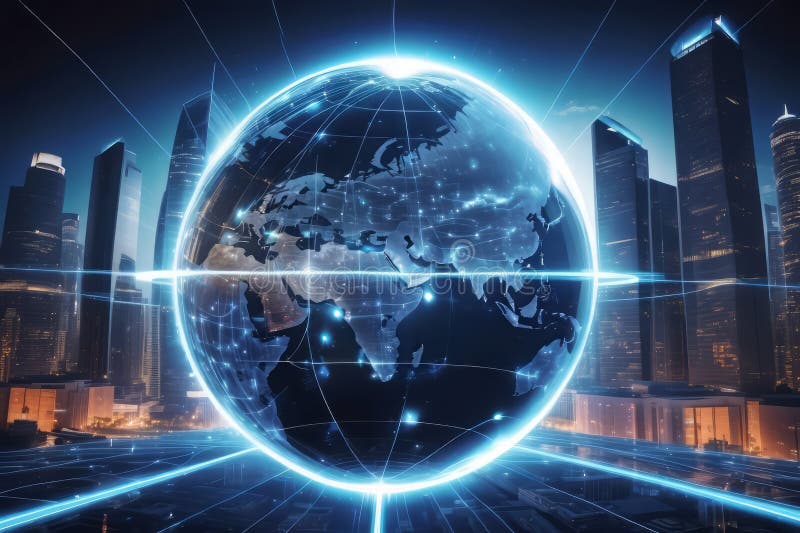 Global Business and Networking, Double Exposure Globe with Network ...