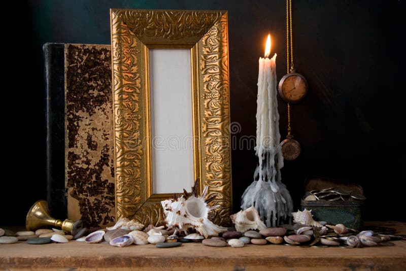 Picture Gold Frame and Candle . Stock Photo - Image of golden, portrait ...