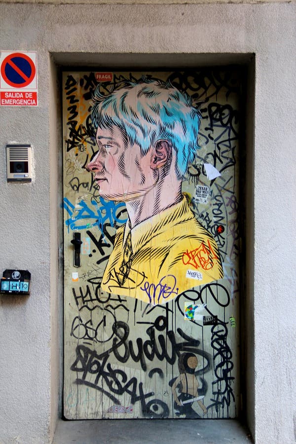 Graffiti on a Front Door in Barcelona Spain Editorial Stock Photo ...