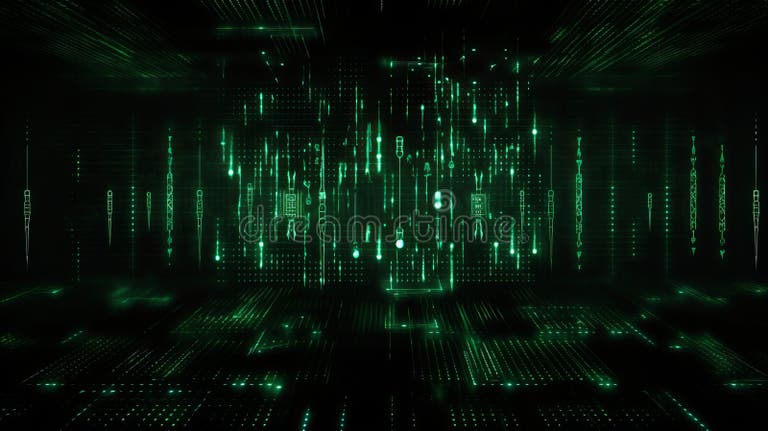 Picture of Green Abstract Binary Code Elements on a Dark Screen ...
