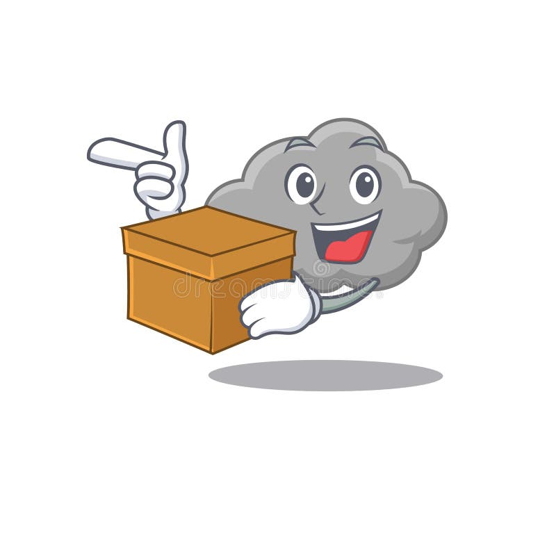 An Picture of Grey Cloud Cartoon Design Concept Holding a Box Stock ...