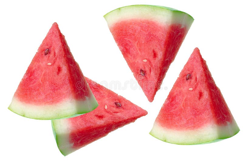 Picture a Group of Triangular Pieces of Red Watermelon Fruit in Space ...