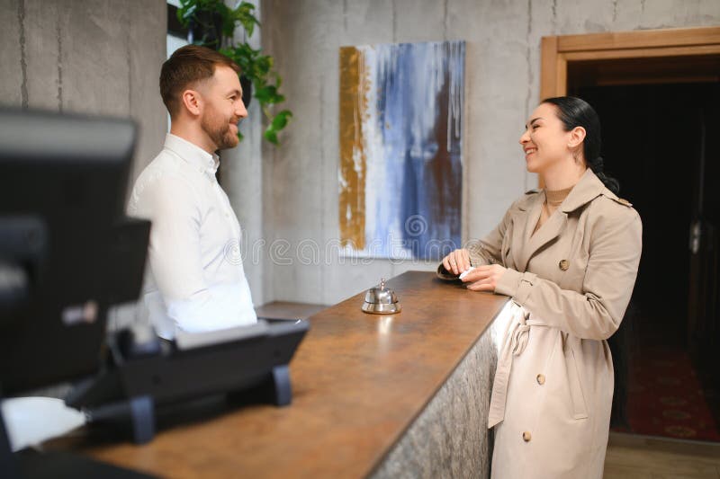 Picture of Guests Getting Key Card in Hotel Stock Image - Image of ...