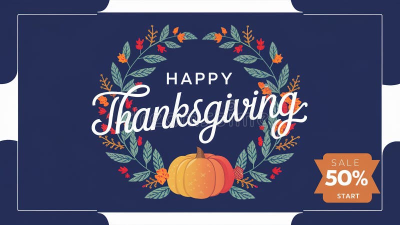 Picture of a Happy Thanks Giving Day with Sale Upto 50 Start on a Solid ...