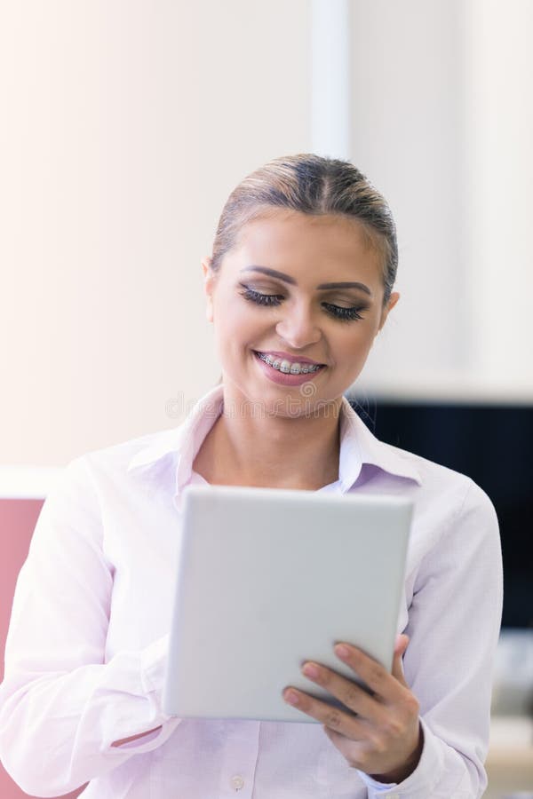 Picture of Happy Woman with Tablet Stock Photo - Image of lifestyle ...