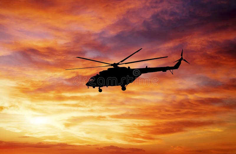 Picture of Helicopter at Sunset. Stock Photo - Image of summer, russian ...