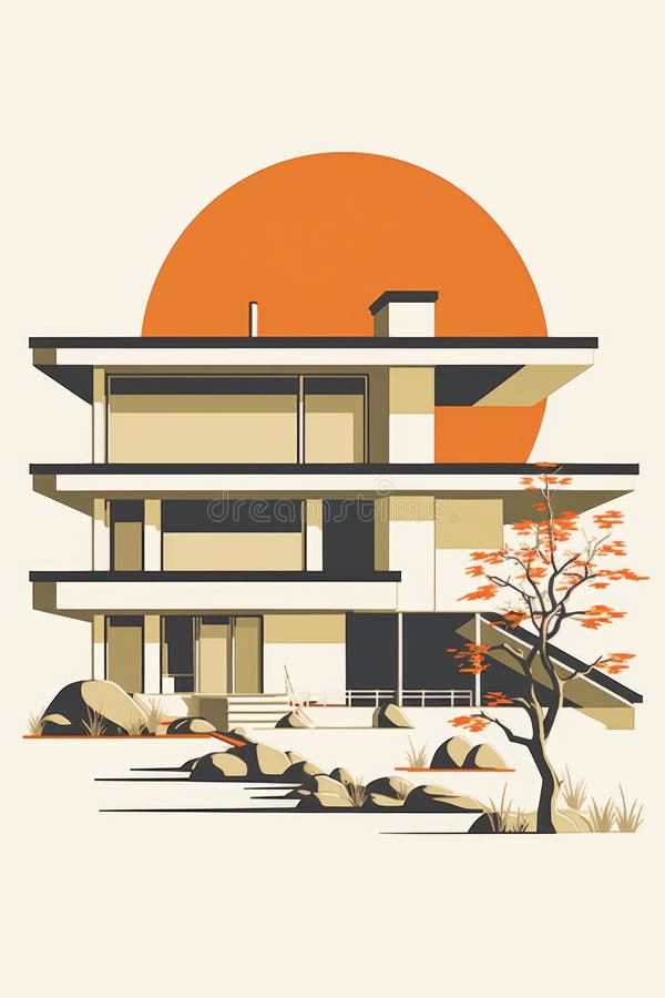 A Picture of a House with a Sunset in the Background. Stock ...