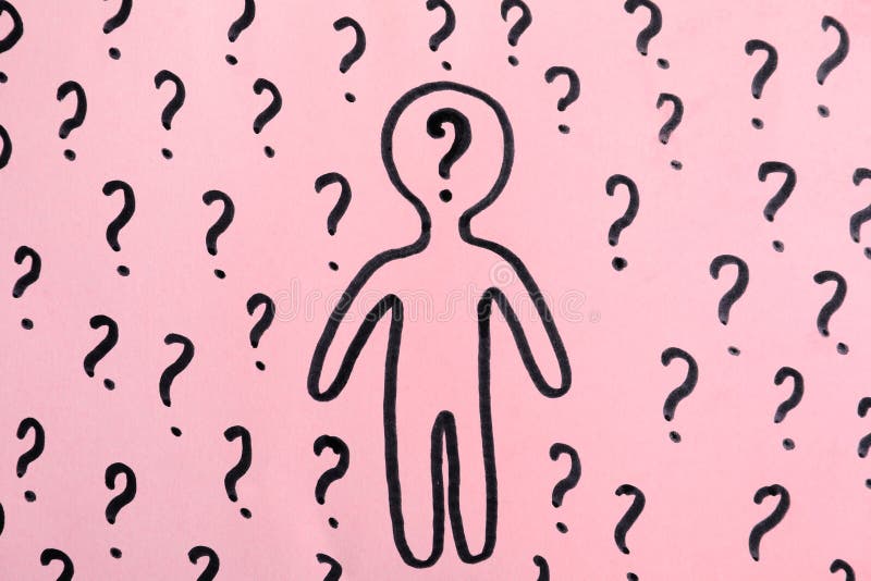 Picture of Human Figure and Question Marks on Pink Background, Top View ...