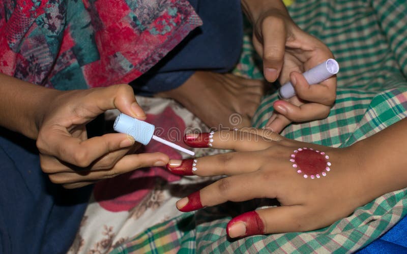 Picture of Human Hand Being Decorated with Mehendi Tattoo. Mehendi Hand ...