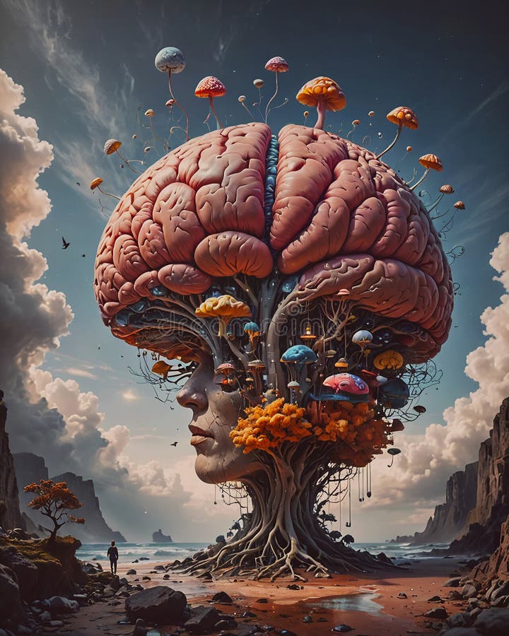 A Picture of a Human Head with a Brain on it. Stock Illustration ...