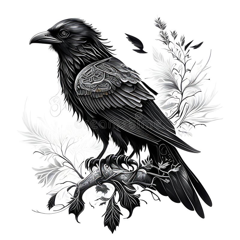 Ink Drawing of a Raven, Side Profile, Moden Ao Dai, Full Body Stock ...